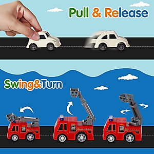 Sratte 50 Pcs Pull Back Cars and Trucks Toy Bulk City Cars Plane Vehicles Model Car Construction Toy Pull Back Digger for Boys and Girls' Education, Party Favor Bulk Cake Decorations Birthday Gift