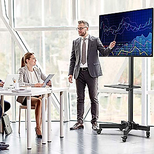 PERLESMITH Mobile TV Cart with Wheels for 23-60 Inch LCD LED OLED Flat Curved Screen Outdoor TVs Height Adjustable Shelf Floor Stand Holds up to 55lbs Monitor TV Holder with Tray Max VESA 400x400mm