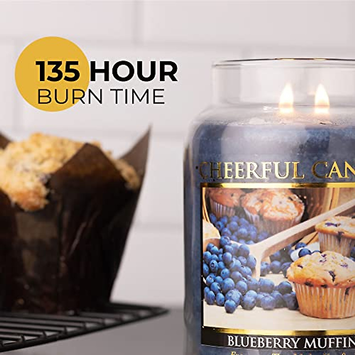 A Cheerful Giver - Blueberry Muffins - 24oz Large Scented Candle Jar with Lid - Cheerful Candle - 135 Hours of Burn Time, Candles Gifts for Women, Blue