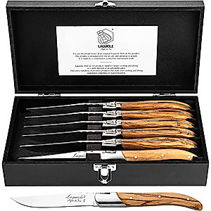 Laguiole Style de Vie Steak Knives, Luxury Line, 6 pieces, Olive Wood, in giftbox