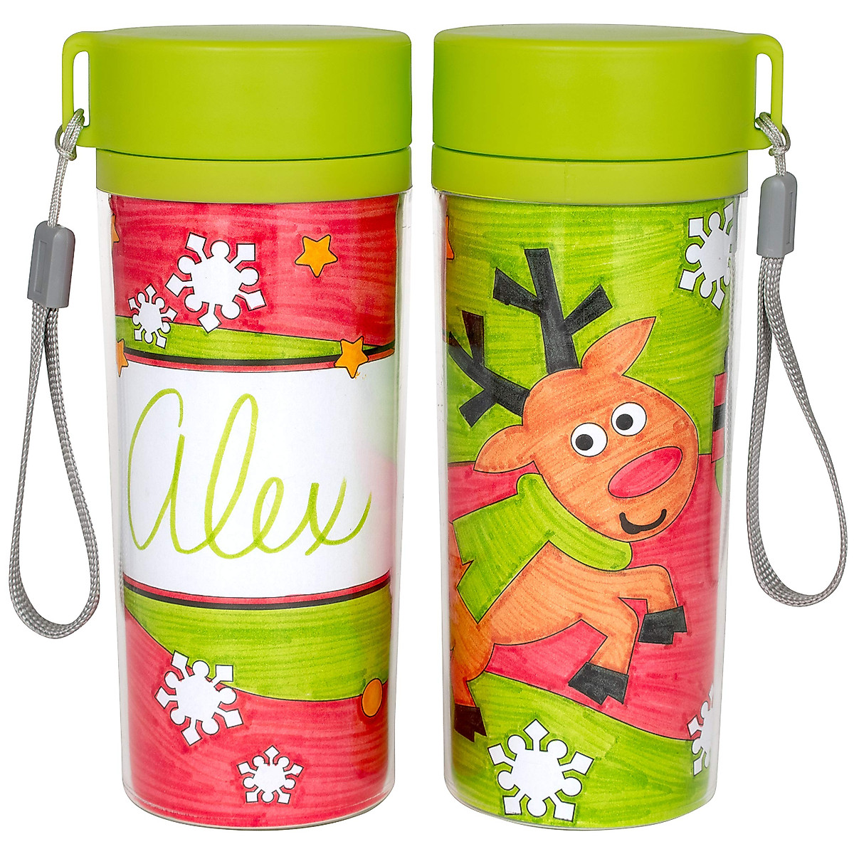 READY 2 LEARN Christmas Crafts - Design Your Own Travel Mugs - Set of 2 - Christmas Crafts for Kids - Reusable 11 oz Water Bottles - BPA Free