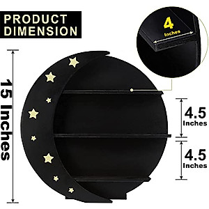 RNOONY Crescent Moon Shelf for Crystals| X Large - Boho Shelves Essential Oil Shelf, Wooden Moon Shelf, Crystal Display Shelf, Moon Decor, Wiccan Decor, (Black)