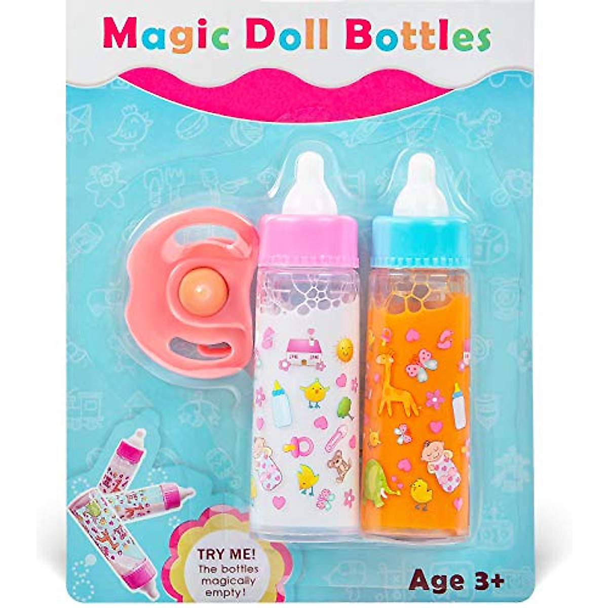 Exquisite Buggy My Sweet Baby Disappearing Magic Bottles - Includes 1 Milk, 1 Juice Bottle with Pacifier for Baby Doll (Colorful)
