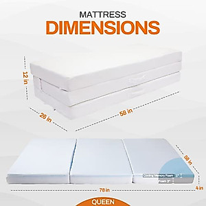 Cheer Collection Tri-Fold Memory Foam Mattress - 4" Thick Gel Infused Foam Folding Bed for Guests, Queen Size - 58" x 78"