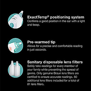 Braun ThermoScan 6, IRT6515 – Digital Ear Thermometer for Adults, Babies, Toddlers and Kids – Fast, Gentle, and Accurate with Color Coded Results