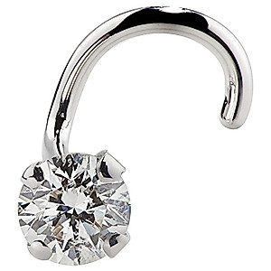 FreshTrends Cubic Zirconia Nose Ring Twist - 14K Nickel-Free White Gold Nose Screw - 1.5mm, 2mm, 3mm Stud 18 Gauge (3mm)