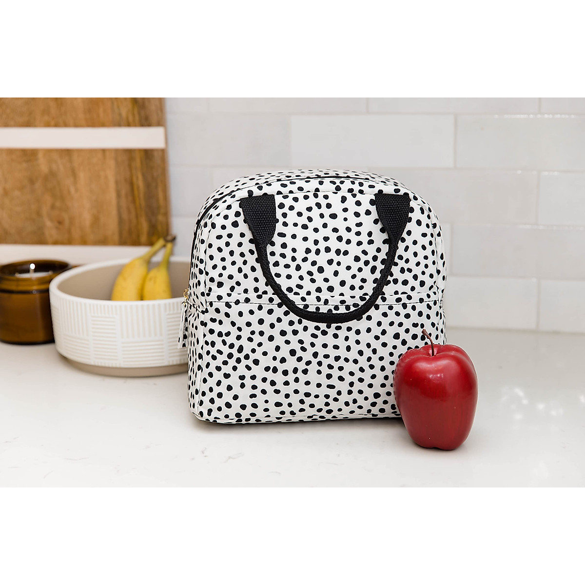Steel Mill & Co Insulated Lunch Bag, Large Capacity Lunch Tote, Cute Lunch Box for Women, Mini Cooler with Zipper Closure, Pockets, and Sturdy Handles, Black Dots