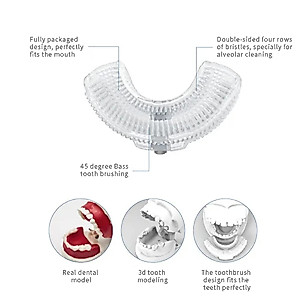 lewedo Kids U-Shaped Toothbrush 2 Pcs, 360 All Around U Shaped Toothbrush, Liquid Silicone U-Shaped Cartoon Kids Brush for Age 2-6, Brown & White