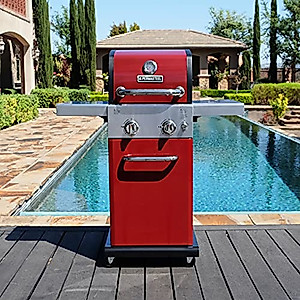 Permasteel 2-Burner Gas Grill | Cast Iron Cooking Grates, Grilling Tools Holder, Foldable Sides, PG-A40201-RD, Cabinet Style, 22000 BTUs – Red