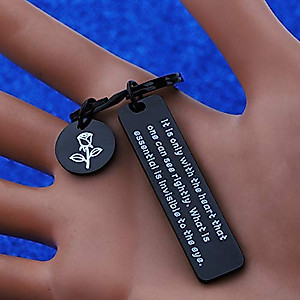 WUSUANED Book Quote Keychain With Heart Can See Rightly The Essential Is Invisible To The Eye Gift For Book Fans Lovers