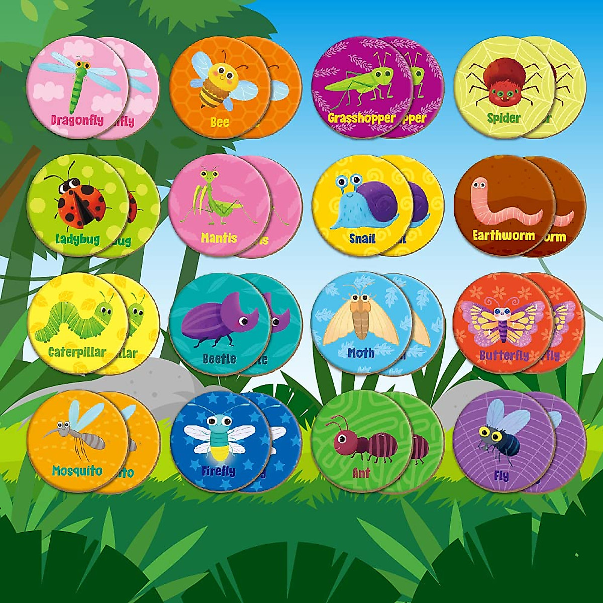 Matching Game - 16 Pairs Bug Insect Memory Games for Kids 3 and Up,Toys for 3 Year Old Boys,Non Toxic Preschool Learning Activities Educational Memory Card Games for Kids