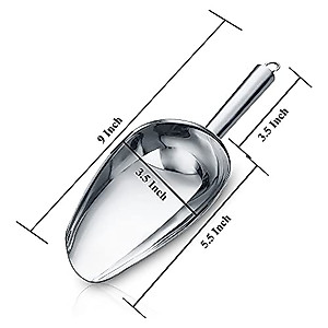 Ice Scoop, Fashion Ice Cream Scoop, Premium Stainless Steel Cookie Scoop, Dog Food Scoop, Sturdy Flour Scoop, Utility Candy Scoop, Dishwasher Safe (Silver/8oz/9 Inch)