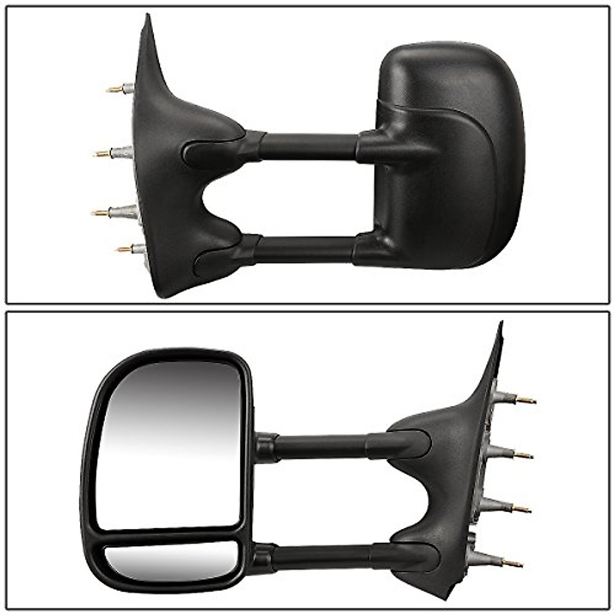Pair of Black Textured Manual Telescoping Extenable Side Rear View Towing Mirrors Compatible with Ford E-Series 03-14