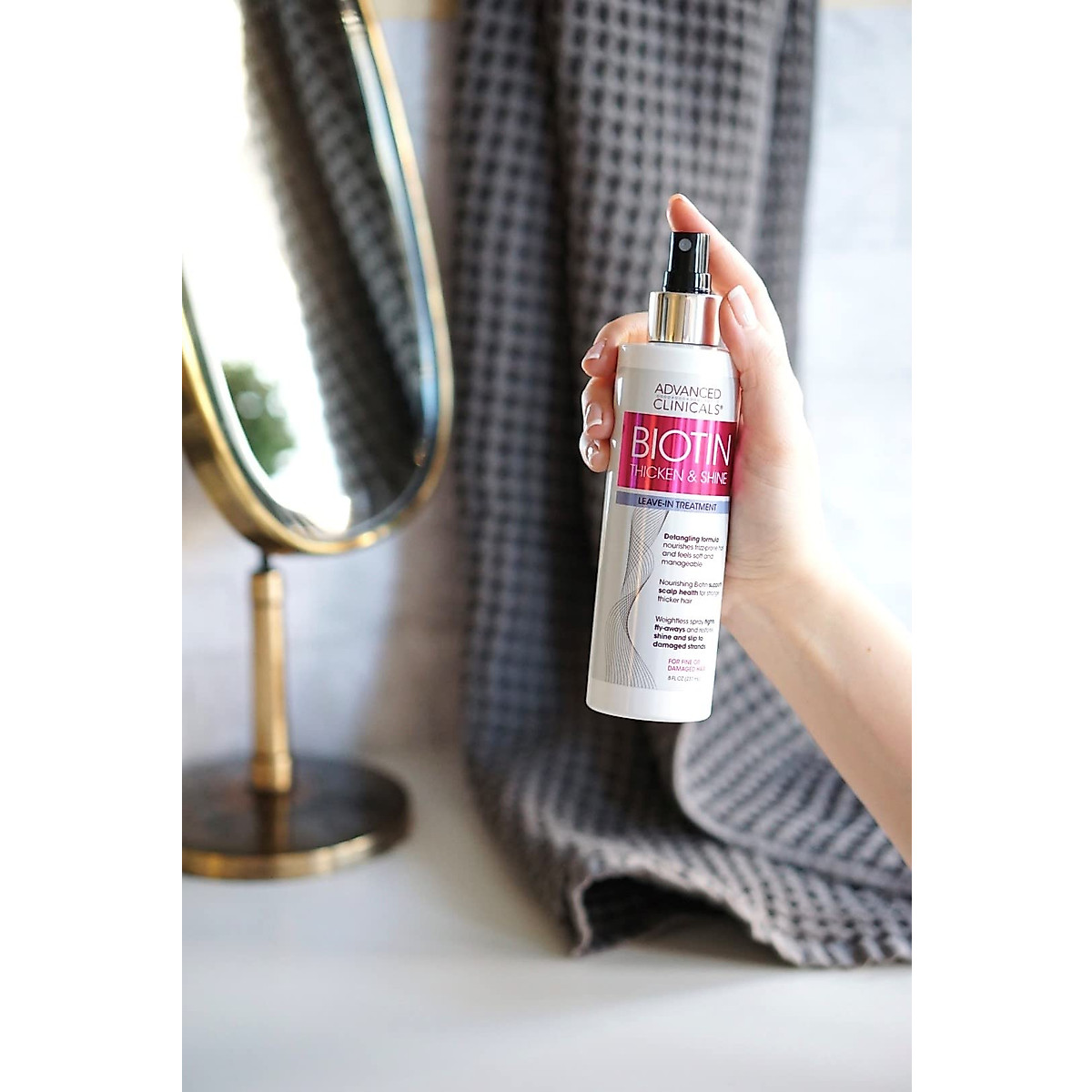 Advanced Clinicals Hair Spray Thicken & Shine Leave In Treatment, Nourishing Detangling Formula for Fine, Damaged, or Frizz Prone Hair, Supports Scalp Health for Strong Thick Hair, 8 Fl Oz