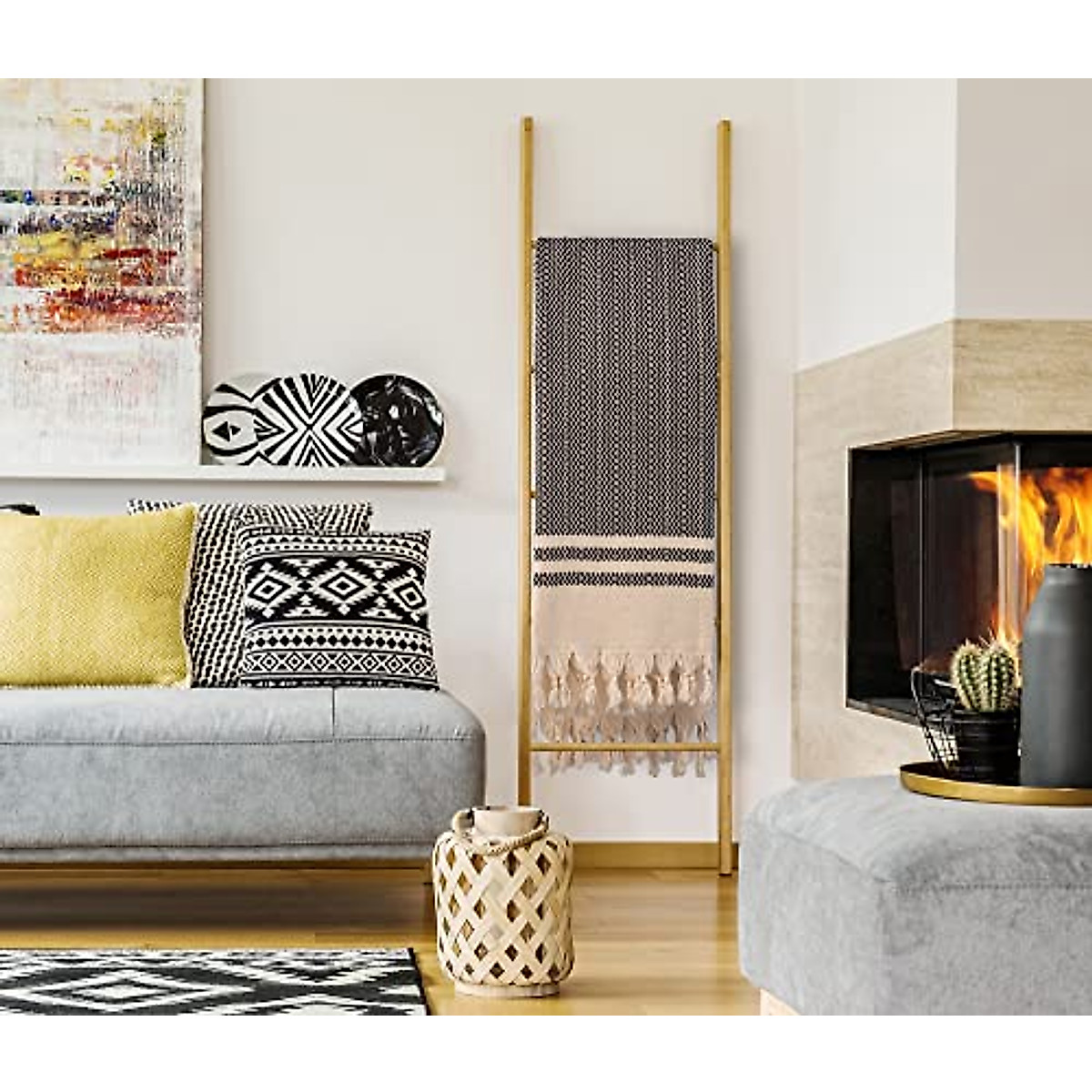 Rumi&Shams Cotton Throw Blankets | Turkish Blanket (52x70 Inches - 8 Colors) | 100% Turkish Cotton Sofa Throw | Striped Chevron Pattern | Summer Throw Blanket | Black Throw Blanket for Couch