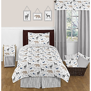 Sweet Jojo Designs Blue Grey and White Woodland Animals Bear Deer Fox Full Length Double Zippered Body Pillow Case Cover