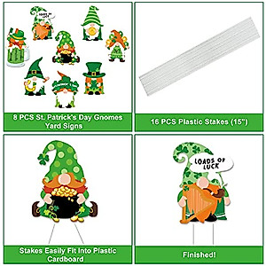 St. Patrick's Day Gnomes Yard Signs - 8 Pcs Large Outdoor Lawn Decorations Green Gnomes Decor Signs with Stakes for St. Paddy's Day Home Pathway Walkway Yard Garden Patio Party Decorations