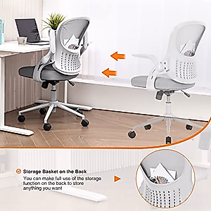 Ergonomic Home Office Desk Chair Mesh Computer Chair Adjustable Height Chair Task Chair Swivel Chair Rolling Chair with Lumbar Support/Flip-up Arms for Office, Study, Bedroom