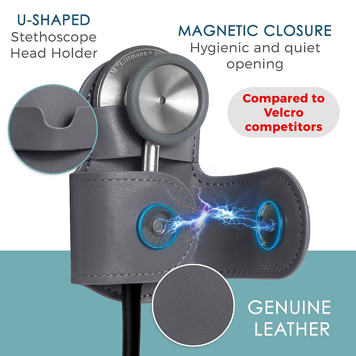 Magnetic Stethoscope Holder Clip - Magnetic Snap & Inner Pocket - Genuine Leather Stethoscope Waist Holder – Littman Stethoscope, Littman Cardiology – Gift for Nurses, Doctors & More