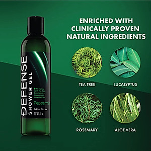 Defense Soap Organic Peppermint Body Wash | All Natural Mint Shower Gel with Tea Tree Oil, Eucalyptus Oil. Wrestling Inspired, For All Mens & Womens Skin Types. 8 oz