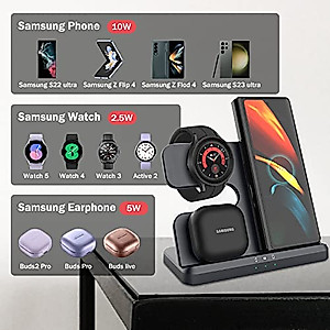 3 in 1 Wireless Charger for Samsung, Samsung S23 Ultra Charger for S22 Ultra/S23 /S23+/Z Fold 4/Flip 4/S22, Galaxy Watch 5/5 Pro/4 Charger，Wireless Charging Station for Galaxy Buds Black