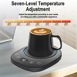 HYRIXDIRECT Coffee Mug Warmer with Mug Spoon Set, Electric Coffee Cup Warmer for Desk with Auto Shut Off, 7 Temperature Setting Heated Coffee Mug, Beverage, Milk, Tea Warmer