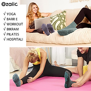 Ozaiic Non Slip Socks Grip for Yoga Home Workout Pure Barre, Pilates, Hospital, Ideal Cushion Socks for Men and Women