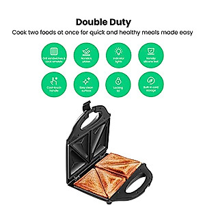 Chefman Portable Sandwich Maker, Compact, Nonstick, Electric Omelet Maker, Panini Press, Pocket Sandwich Press, and Quesadilla Maker, with Indicator Lights, Locking Lid, and Cord Storage
