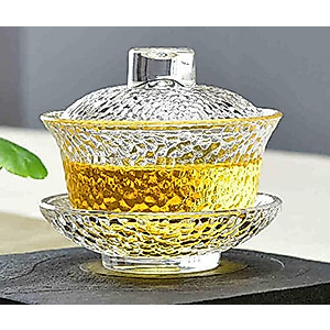 YBK Tech Crystal Gaiwan, Glass Kung Fu Tea Cup with Saucer and Lid, Chinese Traditional, Sancai Tea Bowl (Clear cup)