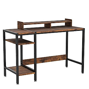 MINOSYS Computer Desk - 39” Gaming Desk, Home Office Desk with Storage, Small Desk with Monitor Stand, Rustic Writing Desk for 2 Monitors, Adjustable Storage Space, Modern Design Corner Table.
