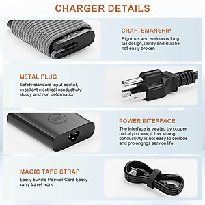 Charger for Dell 65W USB-C Laptop Charger Latitude 5400 5410 5420 5430 5440 5450 Power AC Adapter with Power Cord Cable, Black, HA65NM190