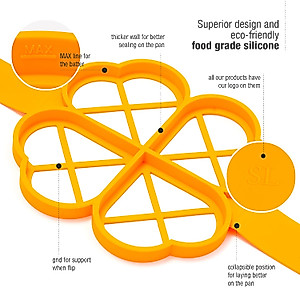 Silicone Pancake Mold Flipper – 4 Heart Shaped Egg Rings Set - Great for Cooking Fried Eggs, Hash Browns, Crumpets, Omelets on Griddle for Your Kids and Loved Ones, Orange