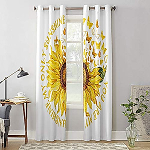 Big buy store Blackout Curtains Panels Sunflower Butterfly Thermal Insulated Grommet Window Curtains White Background Room Darkening Curtain Drapes for Bedroom & Living Room 52inches W x 84inches L