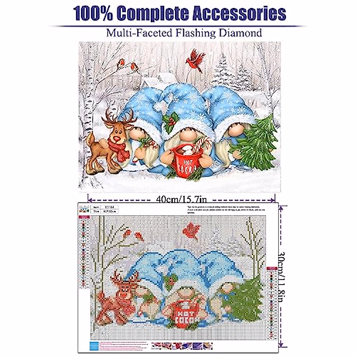 cupmod Christmas Diamond Painting Kits for Adults,Gnome Diamond Art Kits for Adults,5D DIY Full Drill Xmas Gnome Diamond Dots Kits Crystal Rainstone Gem Art for Home Wall Decor 12x16inch