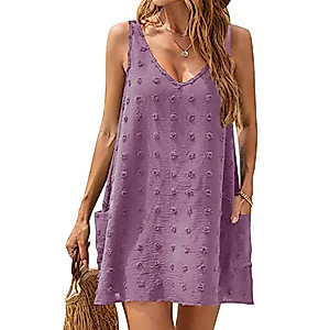 Blooming Jelly Womens Casual Sun Summer Dresses Sexy Swimsuit Cover Up V Neck Sleeveless Dress (Large, Rose Purple)