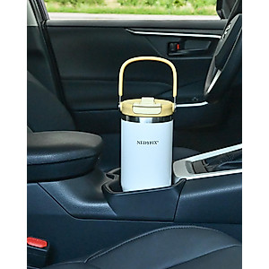 Nedyfix 32 Oz Tumbler with Handle Vacuum Insulated Water Bottle Stainless Steel Tumbler Car Reusable Cup Cold for 12 Hours-Beige White