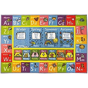 KC Cubs Playtime Collection ABC Alphabet, Seasons, Months and Days of The Week Educational Learning & Game Area Rug Carpet for Kids and Children Bedrooms and Playroom