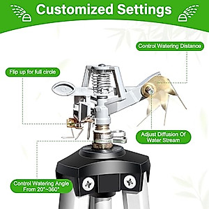 Heavy Duty Impact Sprinkler on Tripod Base, Tripod Sprinkler for Yard Large Area, Extra Tall 360 Degree Rotating Lawn Sprinkler with Brass Nozzle, Waters Up to 90 Ft,Legs Extend Up to 50"