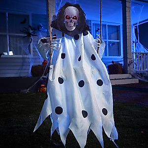 JOYIN 36" Hanging Clown Outdoor Halloween Decorations, Swinging Skeleton Decor with Light Up Eyes Button Battery Operated for Clearance Haunted House Prop Party Supplies