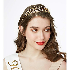 "90 and Fabulous" Sash & Rhinestone Tiara Set - 90th Birthday Gifts Birthday Sash for Women Birthday Party Supplies (White/Gold)