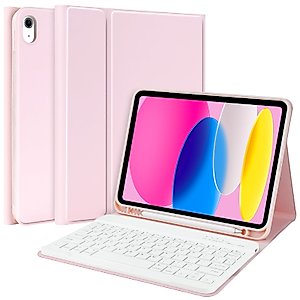 TQQ iPad 10th Generation Case with Keyboard (10.9", 2022),iPad Keyboard Case for 10.9" 10th Gen, Detachable - Pencil Holder - Flip Stand Cover - Keyboard Case for iPad 10th Gen Pink