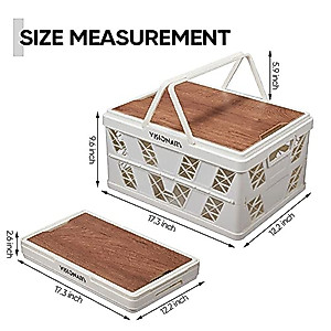 MILILOVE 35L Collapsible Storage Grocery Shopping Basket With Lid, Storage Crates, Plastic Stackable Basket, Tote Portable Basket with Handles, for Picnic Camping Picking Organizing Toys Car Trunk