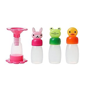 kekafu 3 Pieces Bento Soy Sauce Bottle with Funnel Mini Cute Animal Lunch Sauce Case Container Plastic Condiment Dispenser for Salad Ketchup Syrup Oil Outdoor Barbecue