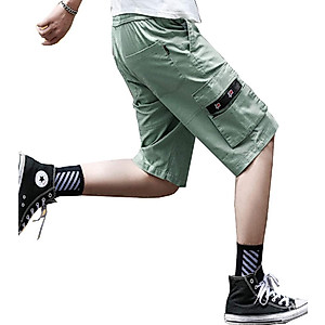 XinYangNi Men's Cargo Shorts Elastic Waist Drawstring Cotton Loose Fit Casual Lightweight Outdoor Multi Pocket Twill Pants Beige Size: 34