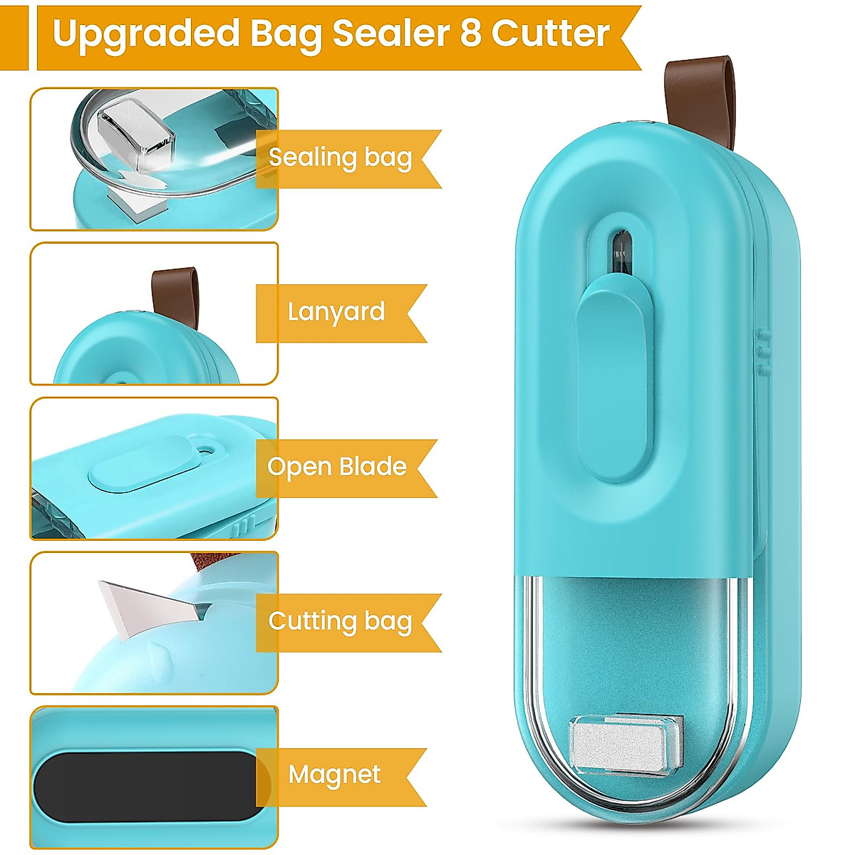 Mini Bag Sealer, Handheld Heat Vacuum Sealer, 2 in 1 Heat Sealer with Cutter and Lanyard for Chips Plastic Bags Food Storage and Snacks Keep Fresh Portable Re-sealer.