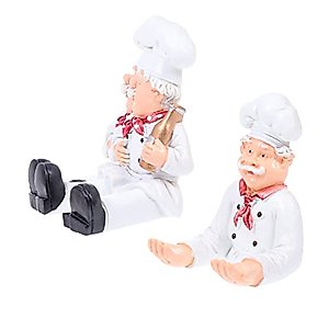French Chef Figurine Wall Hook: Decorative Wall Mount Rack Hook Hanger 2Pcs Bakery Chef Statue Fat Chef Wall Art Decor for Kitchen Restaurant Bathroom
