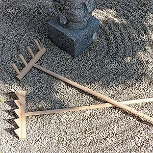 Outdoor Zen Garden rake - Japanese Sand Garden rake Tool- 48" Long 5 Tine Solid Oak Zen rake - Large rake for Rock Sand Garden - DIY Stress Relief Gifts for Adult