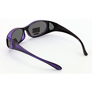 V.W.E. Womens Polarized Fit Over Glasses Sunglasses Rhinestone Rectangular Frame Temple Heart 60mm (Purple)