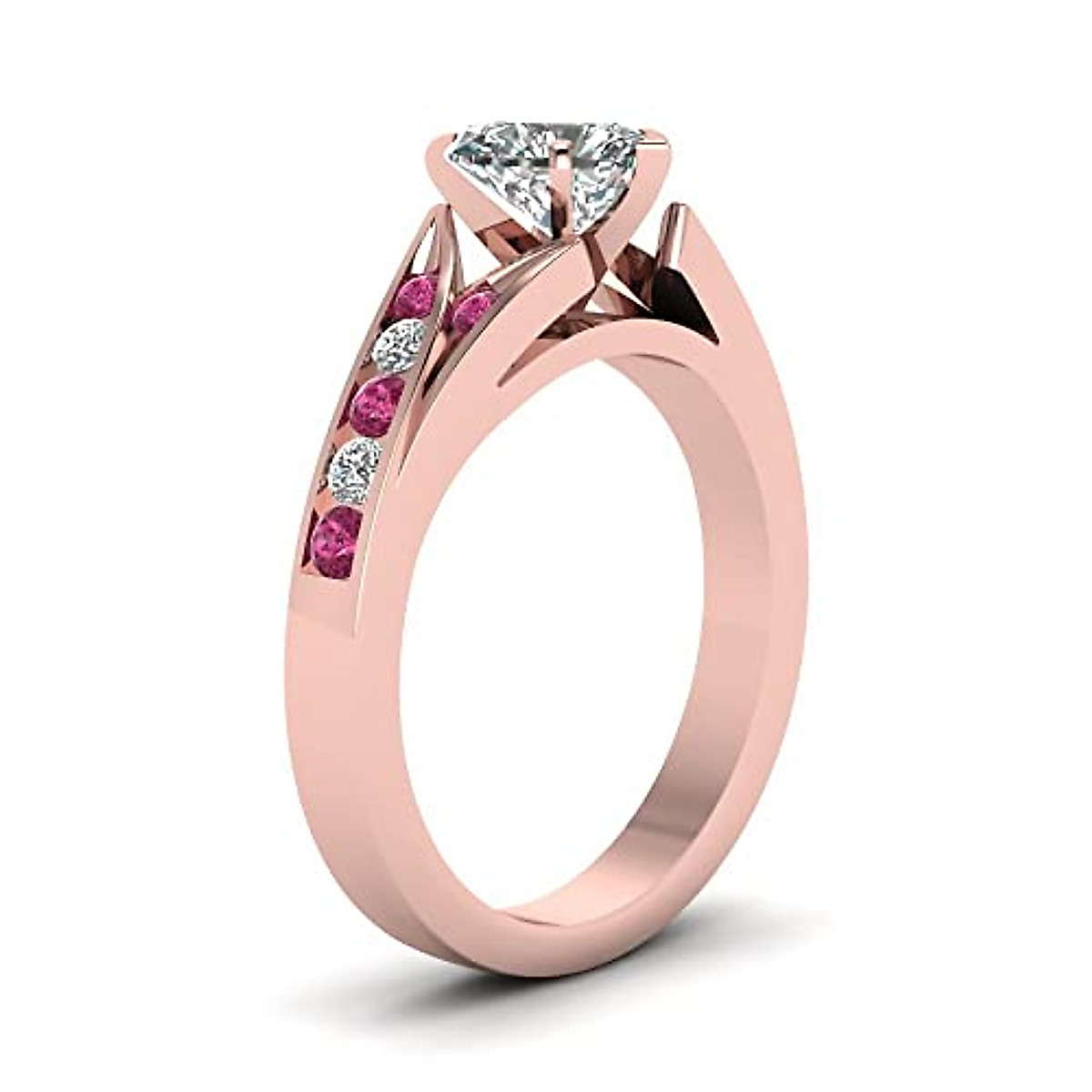 CustomizedGifts Channel Set Diamond Ring rose gold plated Created Pink Sapphire Heart shape Pink color Split Shank Engagement Ring channel Setting in Size 10 Handcraft Chakra Healing