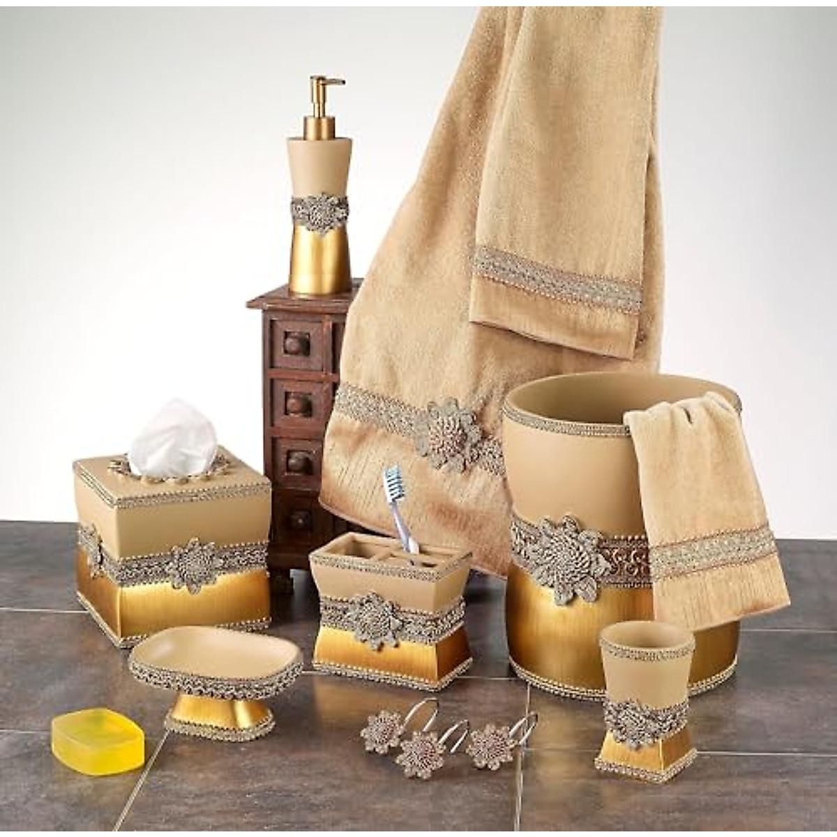 Avanti Linens - Fabric Shower Curtain, Embroidered Bathroom Decor (Braided Medallion Collection, 72")